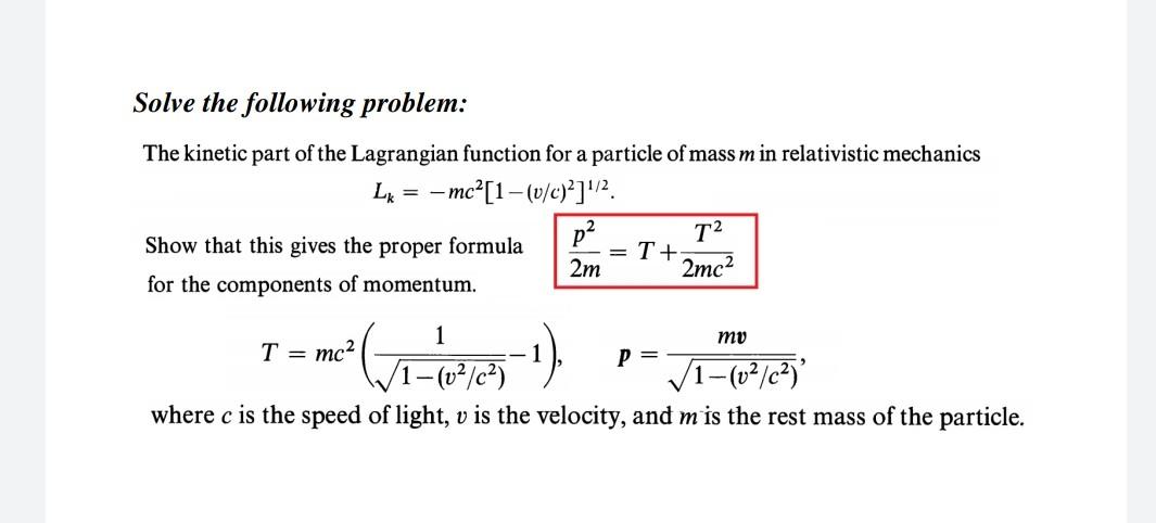 Solved Solve the following problem: The kinetic part of the | Chegg.com