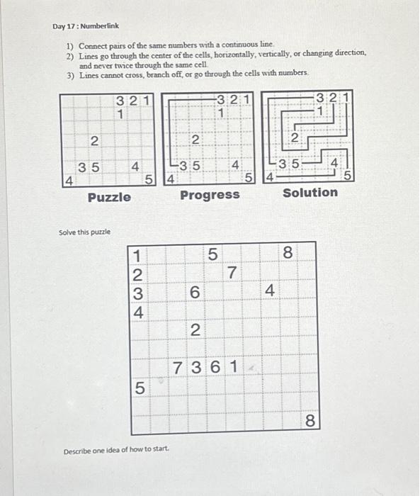 Day 17 : Numberlink 1) Connect pairs of the same | Chegg.com