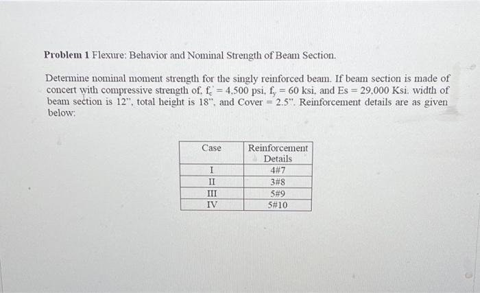 Solved I need helpProblem 1 Flexure: Behavior and Nominal | Chegg.com