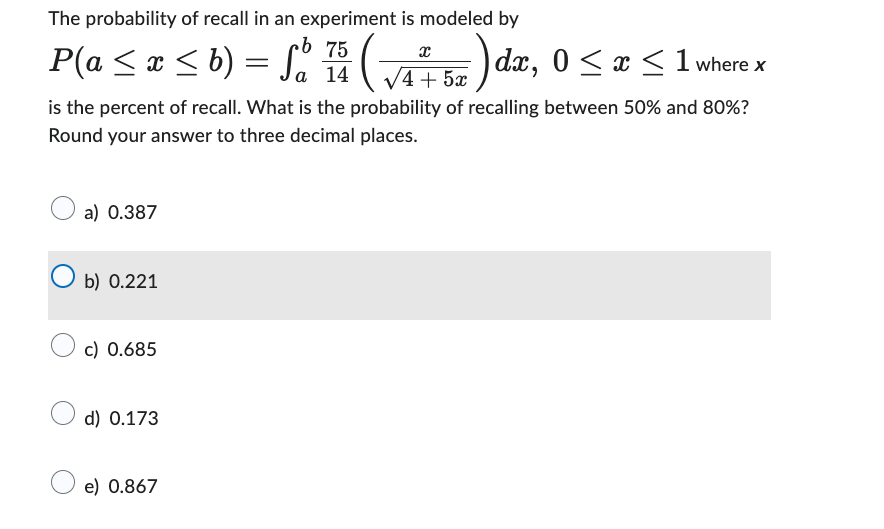 Solved The probability of recall in an experiment is modeled | Chegg.com
