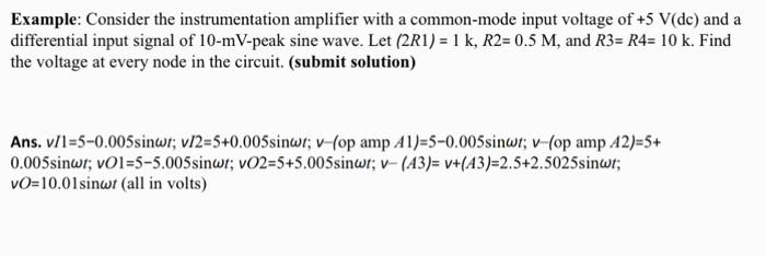 Solved Example: Consider the instrumentation amplifier with | Chegg.com