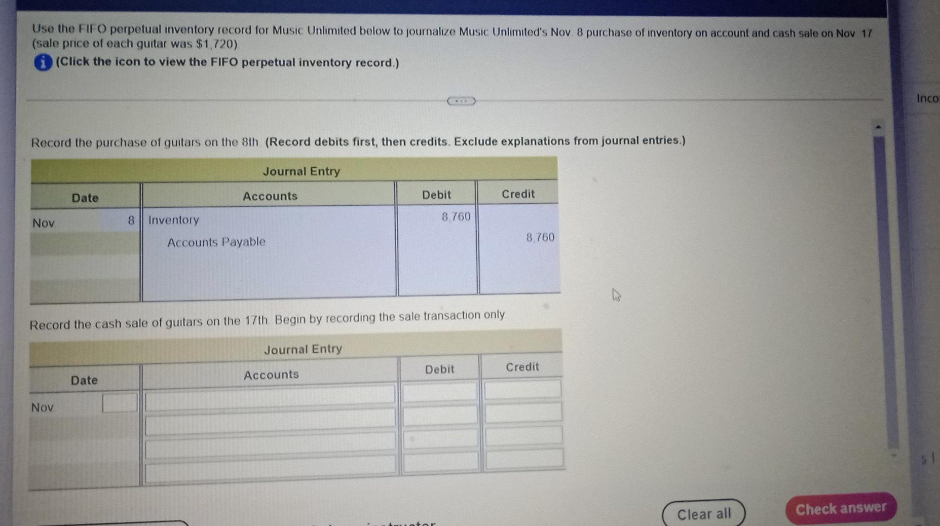 Solved Use the FIFO perpetual inventory record for Music | Chegg.com