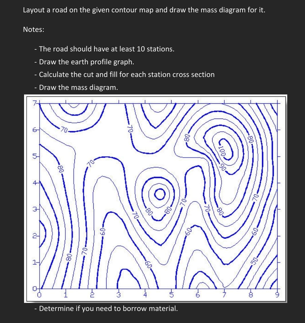 Solved Layout a road on the given contour map and draw the | Chegg.com