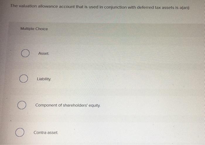 Solved The valuation allowance account that is used in | Chegg.com