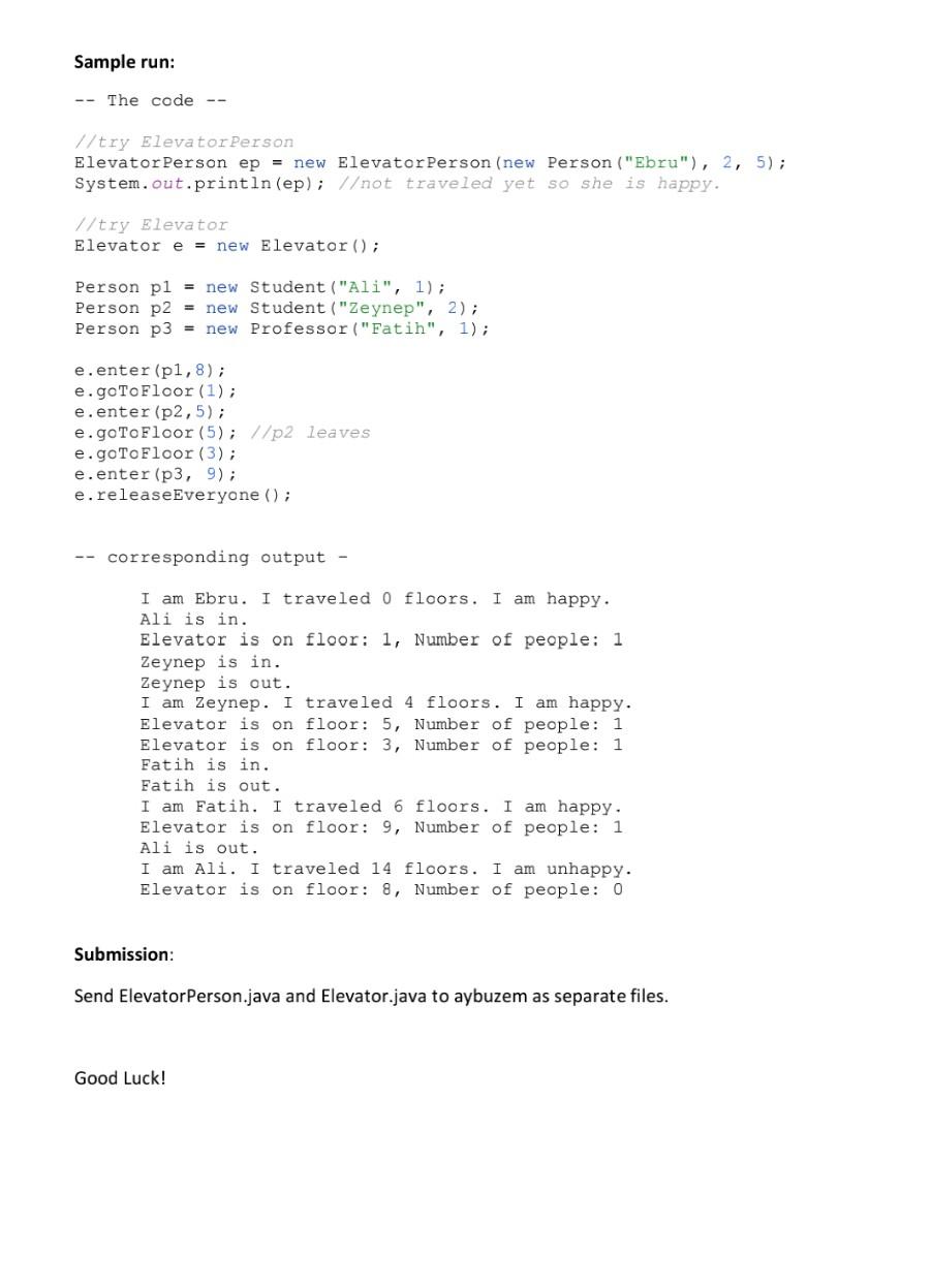 Solved In this quiz, you will write 2 classes ElevatorPerson | Chegg.com