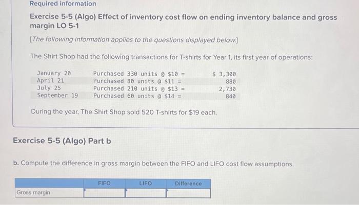 Solved Required information Exercise 5-5 (Algo) Effect of | Chegg.com