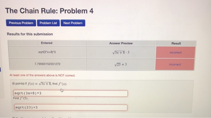 Solved The Chain Rule: Problem 4 Previous Problem Problem | Chegg.com