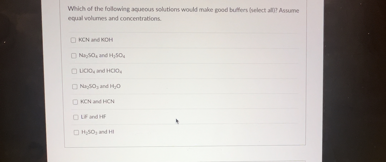 Solved Which of the following aqueous solutions would make | Chegg.com
