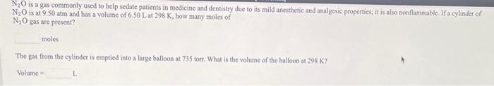 Solved NO is a gas commonly used to help sedate patients in | Chegg.com