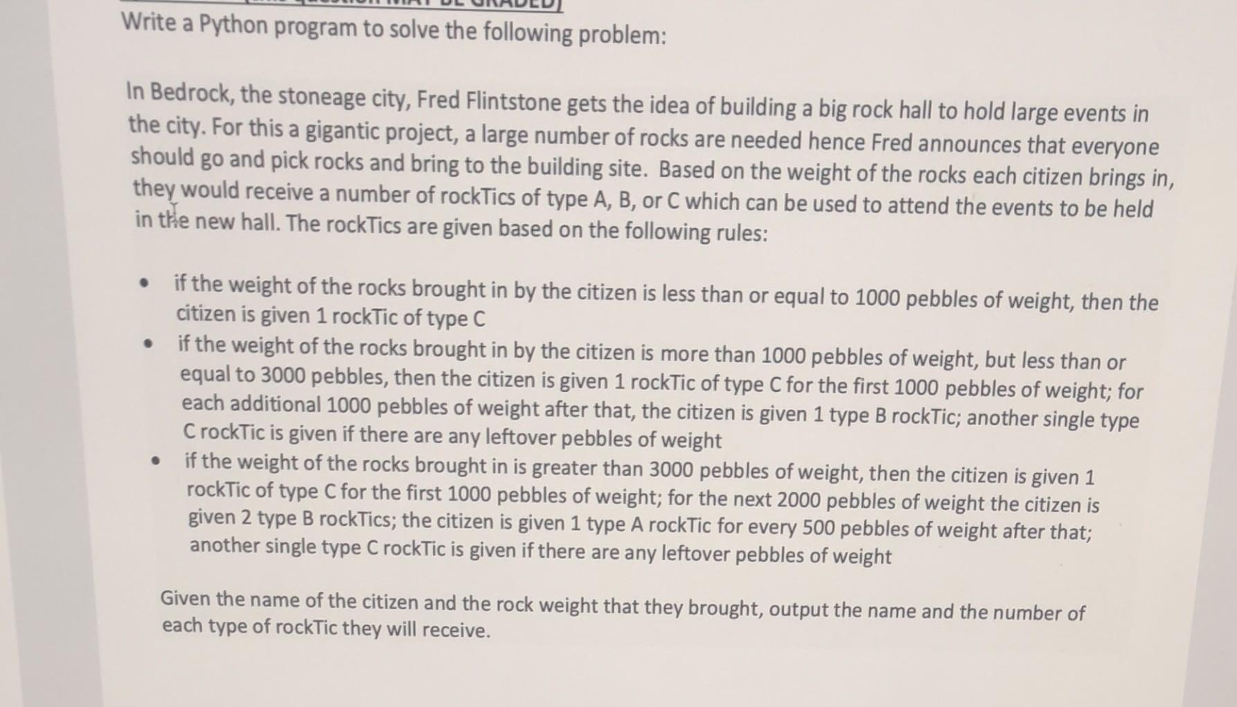 Solved Write a Python program to solve the following | Chegg.com