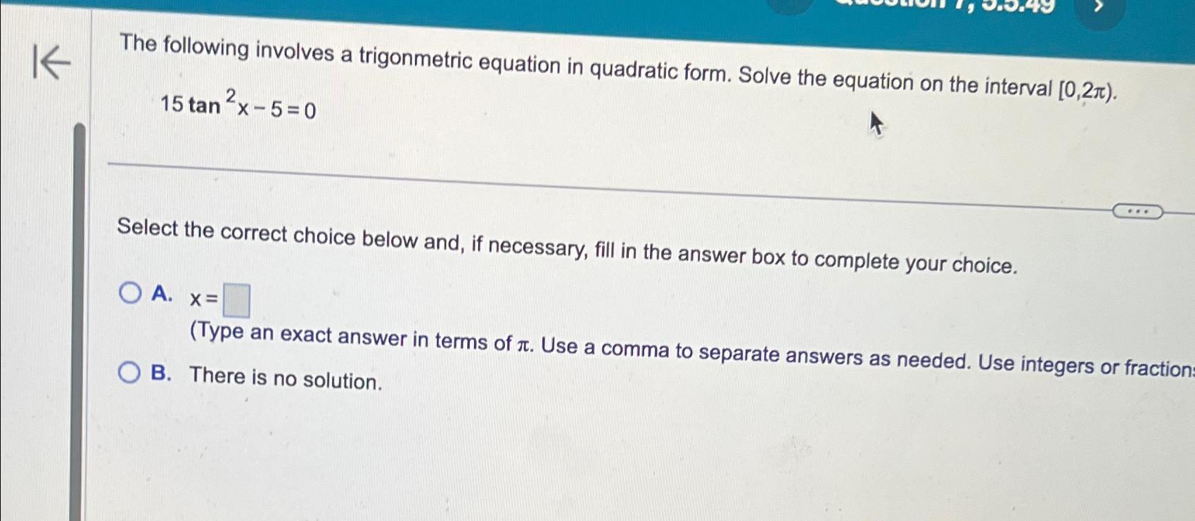 Solved The following involves a trigonmetric equation in | Chegg.com