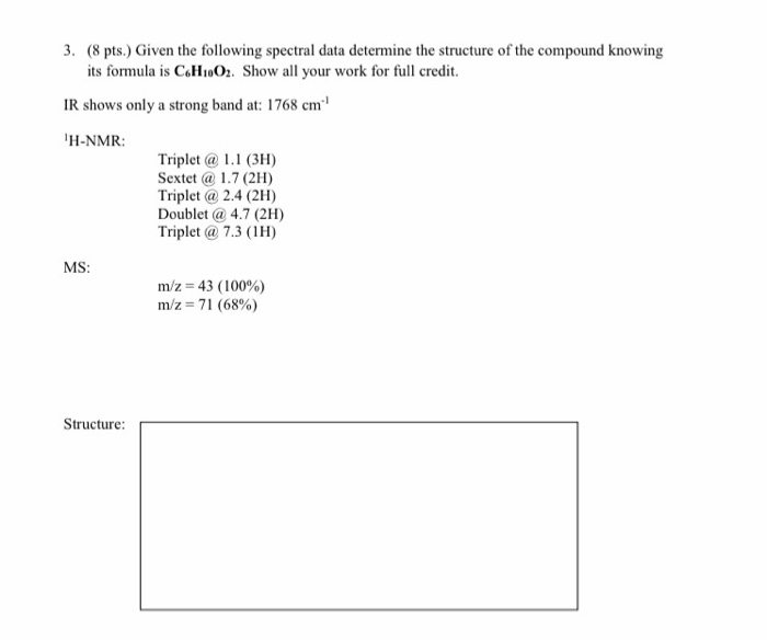 Solved 3. (8 pts. Given the following spectral data | Chegg.com