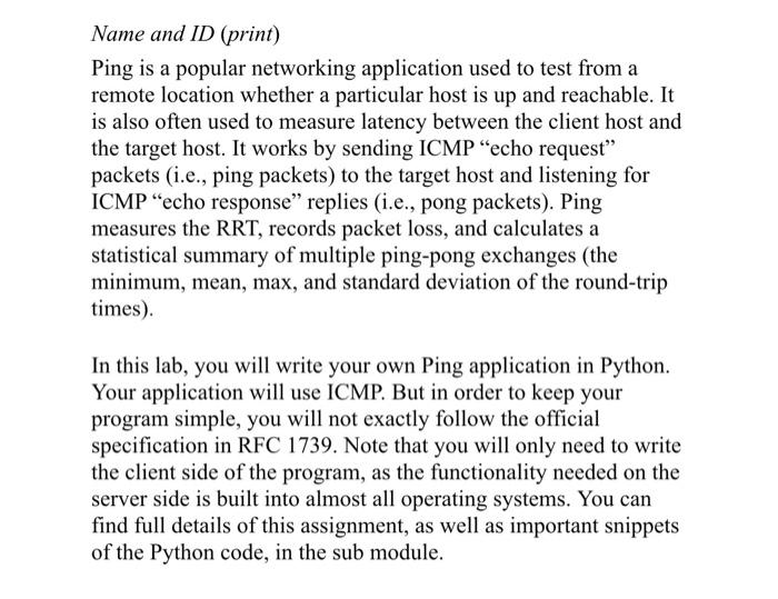 Solved Name and ID (print) Ping is a popular networking | Chegg.com