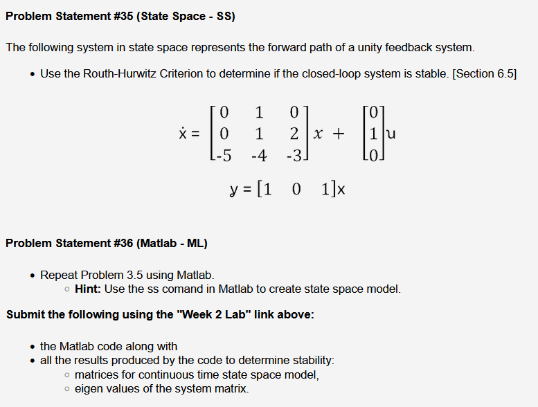Solved Problem Statement #35 (State Space - ﻿SS)The | Chegg.com