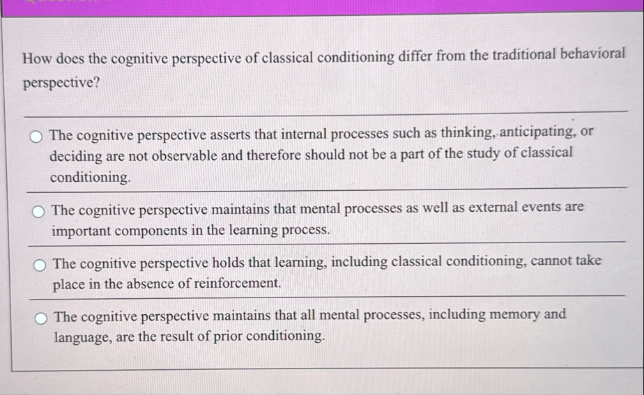 Solved How does the cognitive perspective of classical | Chegg.com