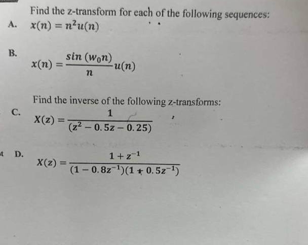 Solved Find the z-transform for each of the following | Chegg.com