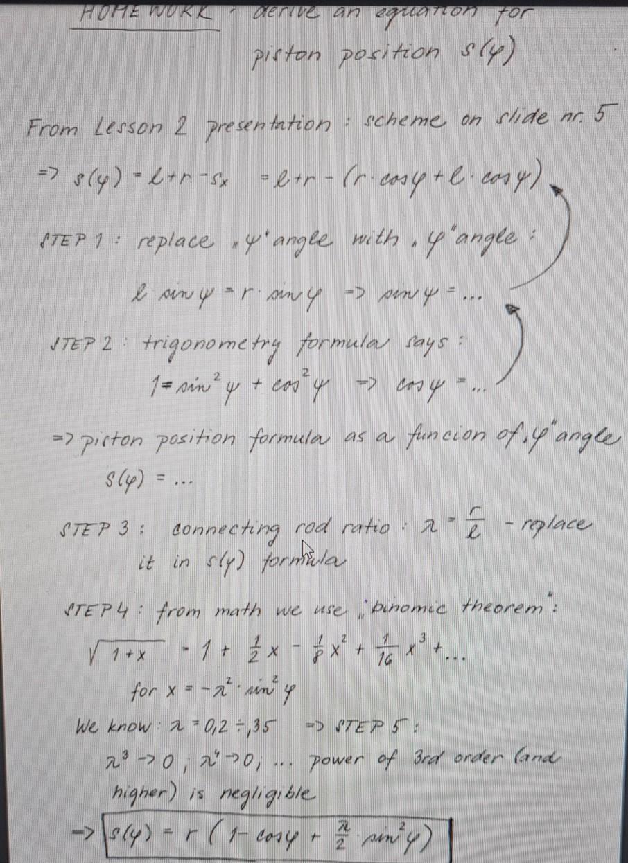 Solved HOM2 WUKK Derive an equation for piston position s(9) | Chegg.com