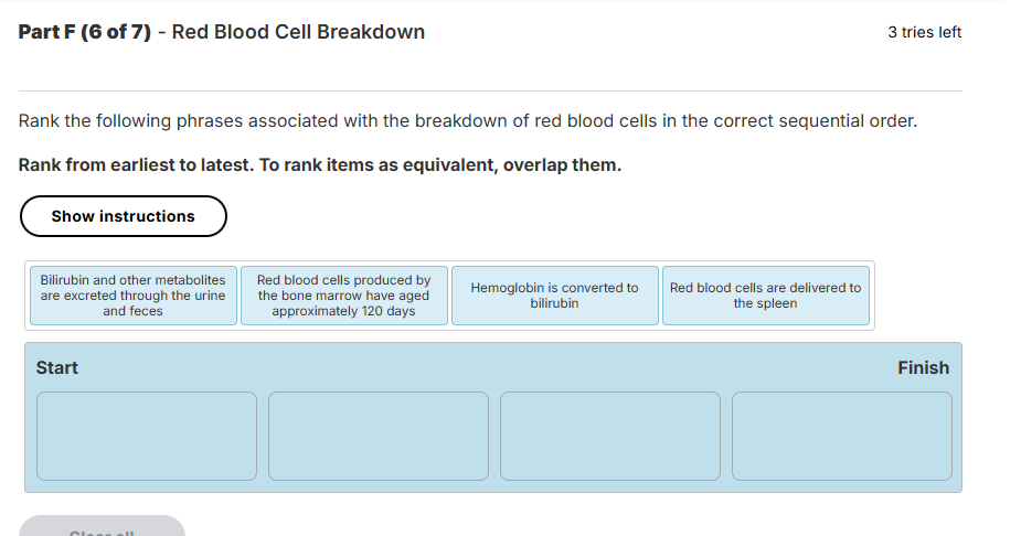 Solved Part F (6 ﻿of 7) - ﻿Red Blood Cell BreakdownRank the | Chegg.com