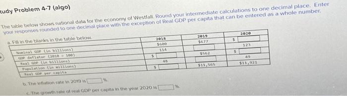 udy Problem 4-7 (algo) The table betow shows natyonal | Chegg.com