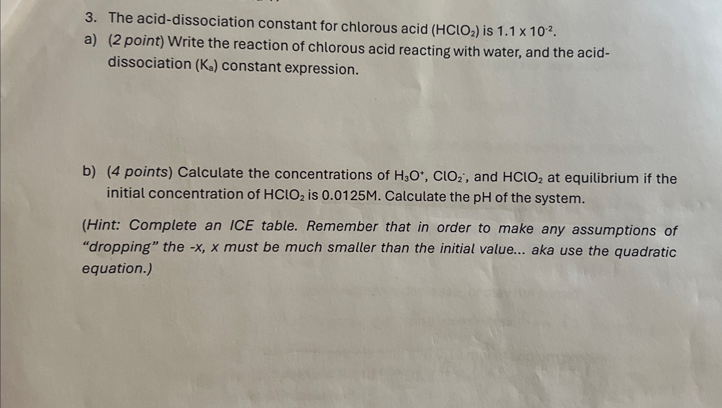 Solved The acid-dissociation constant for chlorous acid | Chegg.com