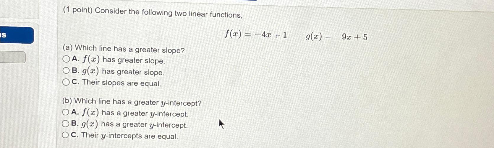 Solved (1 ﻿point) ﻿Consider the following two linear | Chegg.com