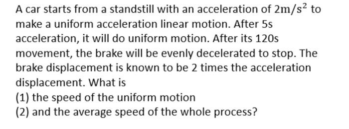 Solved A car starts from a standstill with an acceleration | Chegg.com