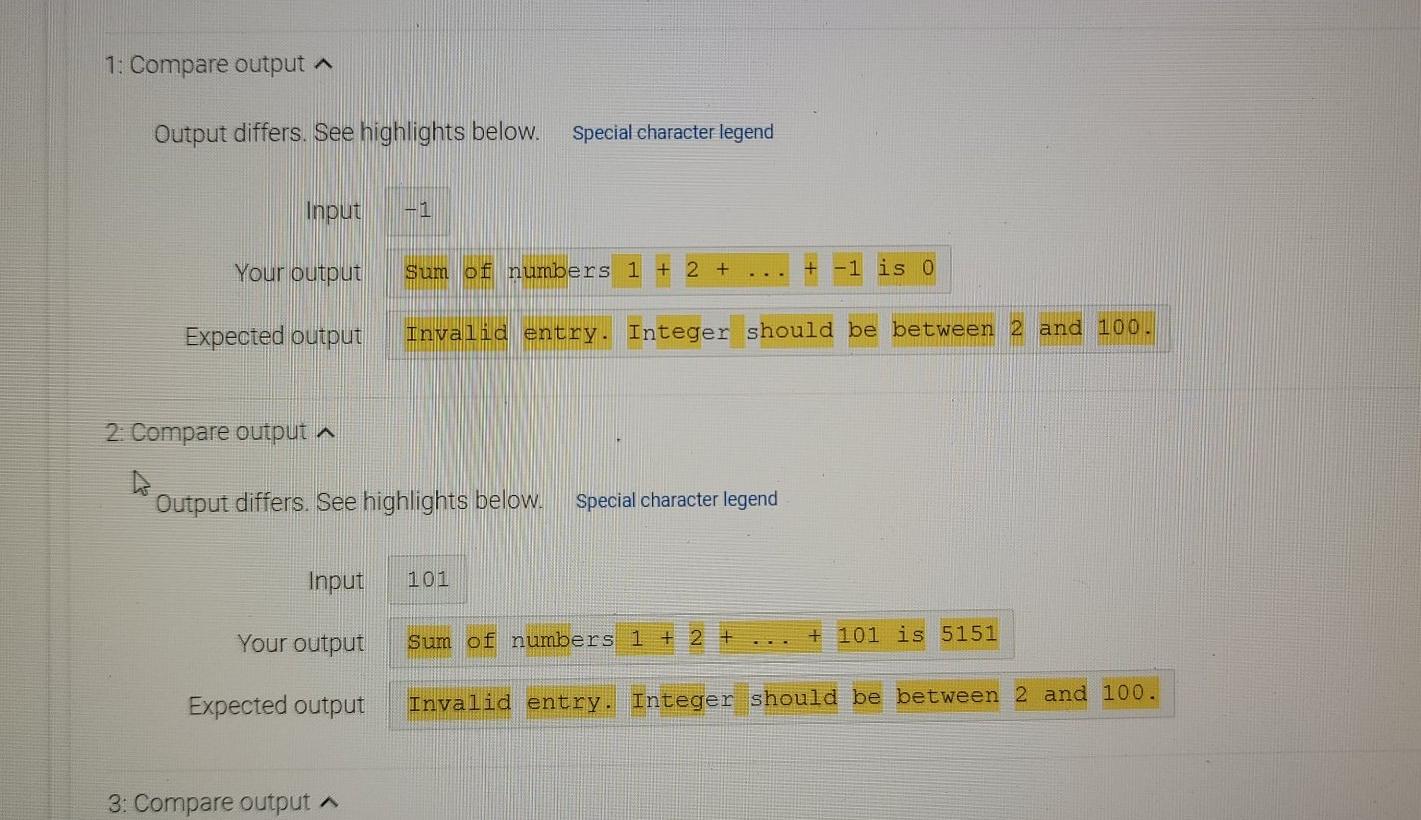 Solved 1: Compare output Output differs. See highlights | Chegg.com