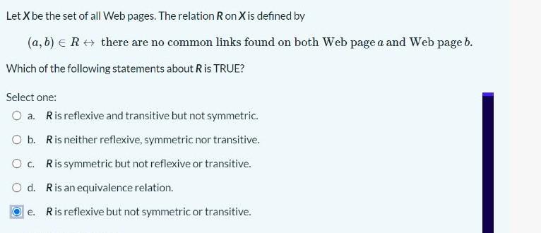 Solved A Relation R On A Set X Is Irreflexive If 