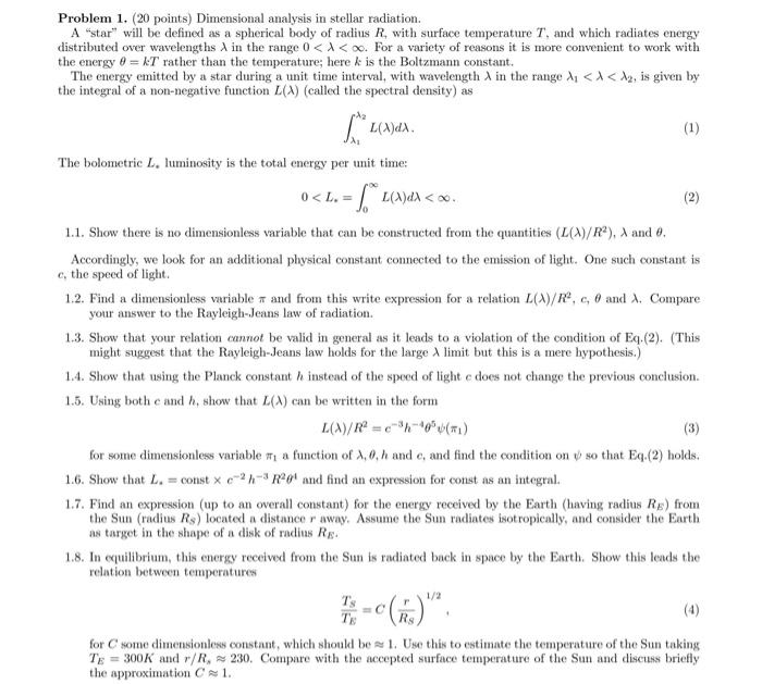 Solved Problem 1. (20 points) Dimensional analysis in | Chegg.com
