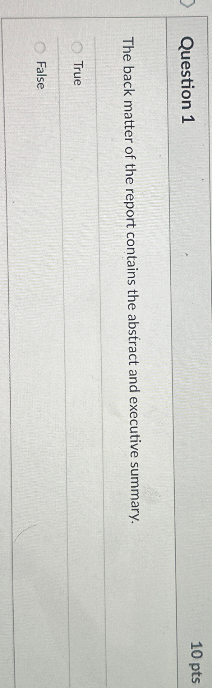 Solved Question 110 ﻿ptsThe back matter of the report | Chegg.com