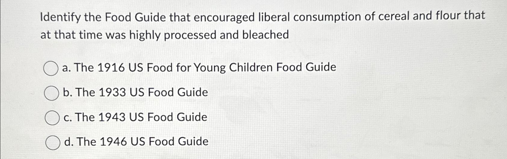 Solved Identify the Food Guide that encouraged liberal | Chegg.com