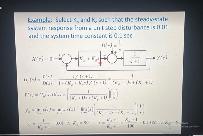 Solved Example: Select Kp and Kd such that the steady-state | Chegg.com