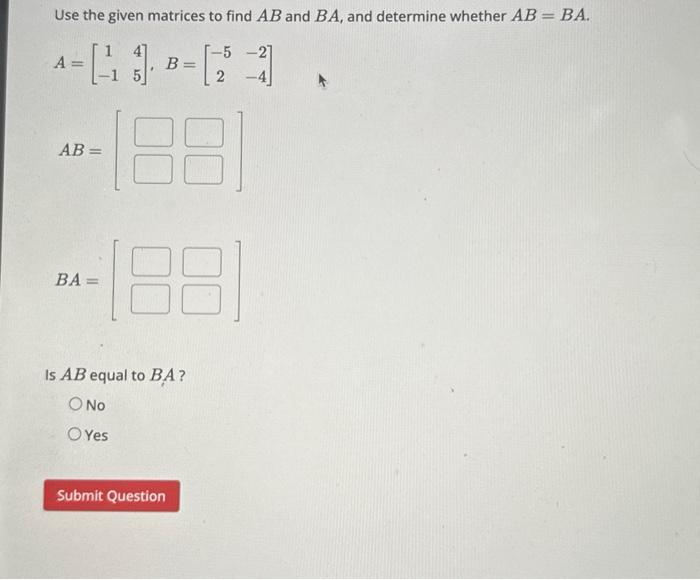 Solved Use the matrices below to perform matrix | Chegg.com