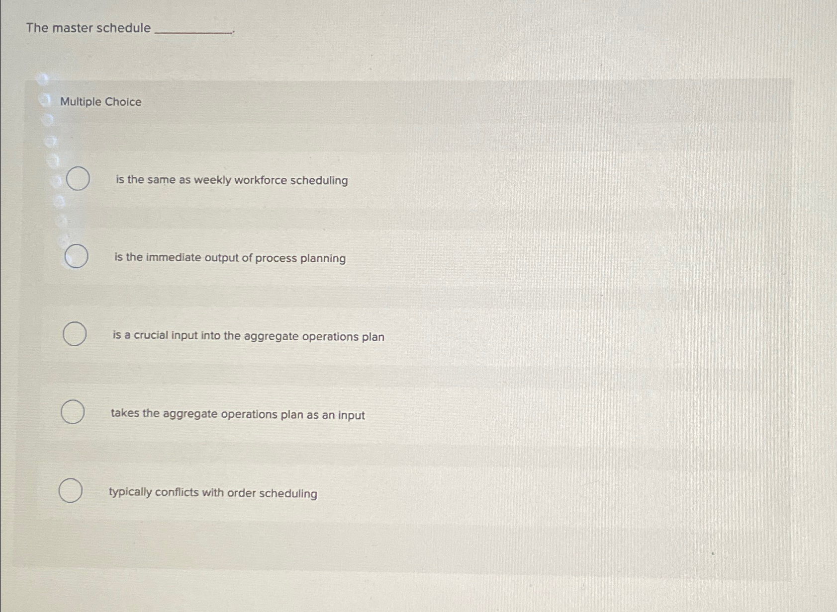 Solved The master scheduleMultiple Choiceis the same as | Chegg.com