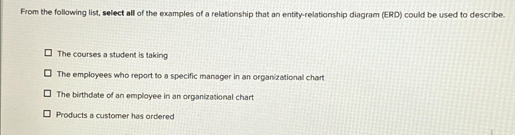Solved From the following list, select all of the examples | Chegg.com