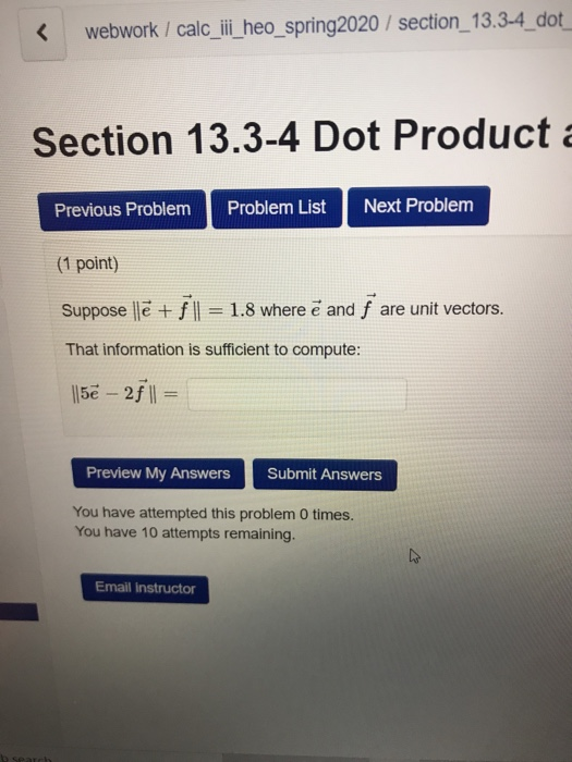 Solved webwork / calc_iii_heo_spring2020 / section 13.3-4 | Chegg.com