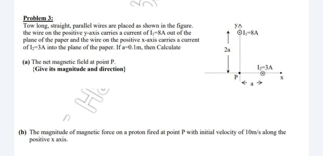 Solved Problem 3: Tow long, straight, parallel wires are | Chegg.com