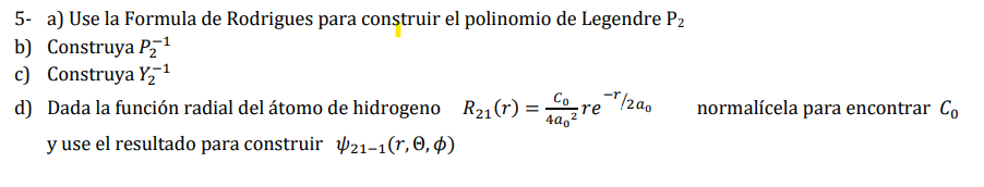 (Equations with m5- ﻿a) ﻿Use la Formula de Rodrigues | Chegg.com