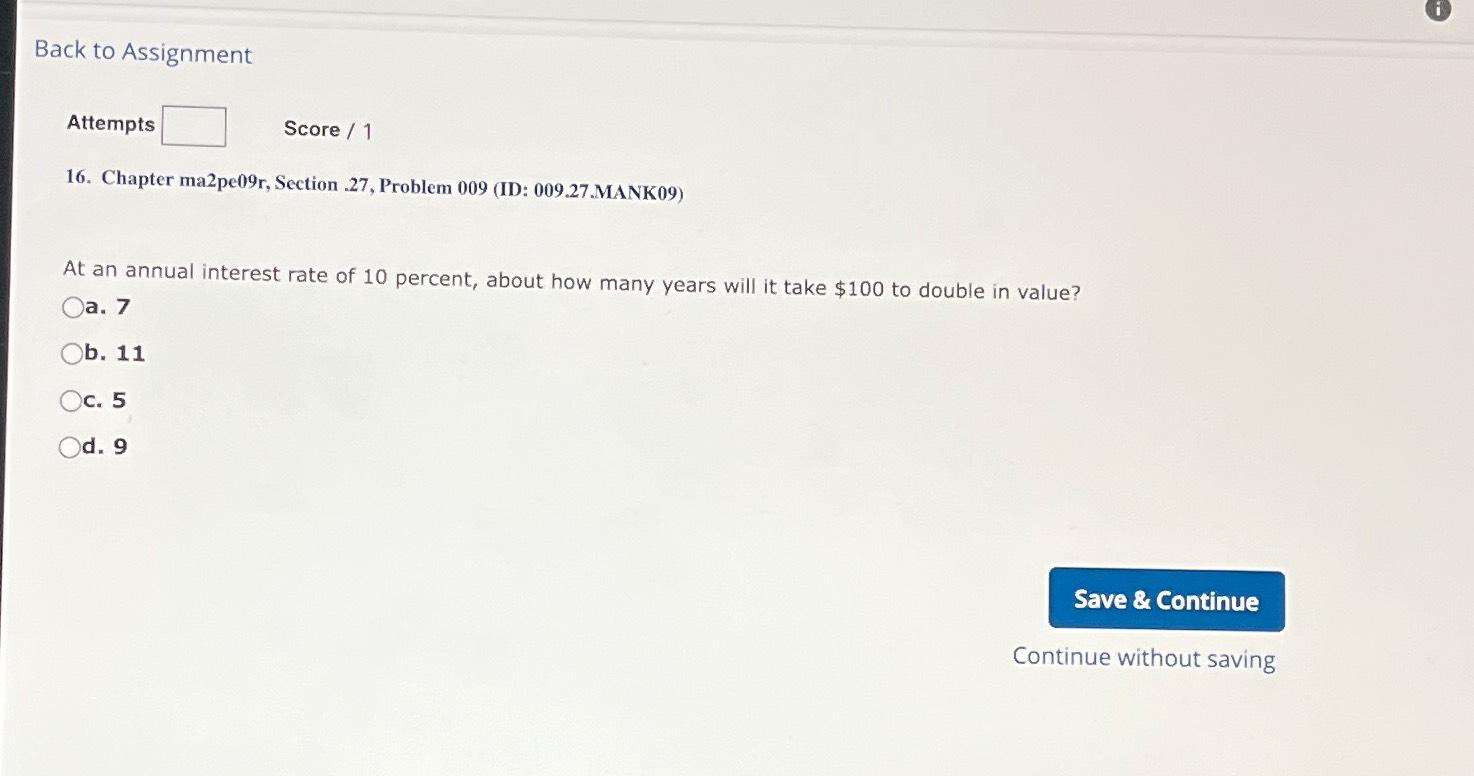 Solved Back to AssignmentAttemptsScore / 116. ﻿Chapter | Chegg.com