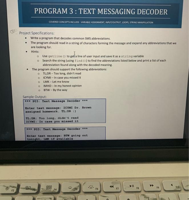 Solved Project Specifications: - Write a program that | Chegg.com