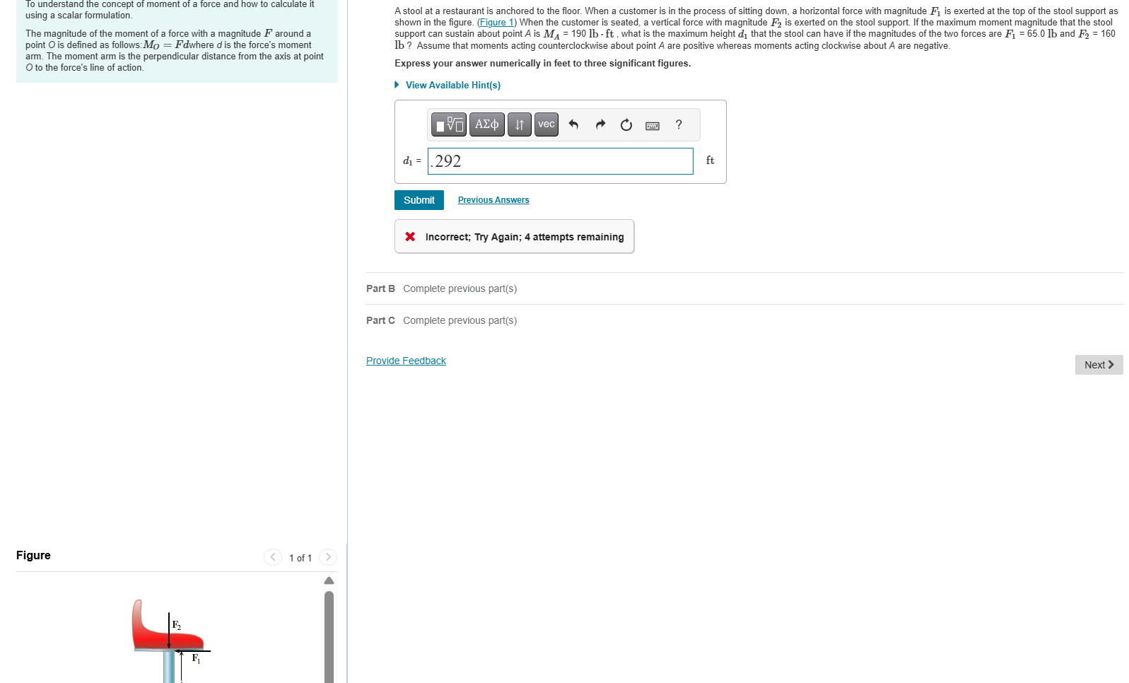 Solved A stool at a restaurant is anchored to the floor. | Chegg.com