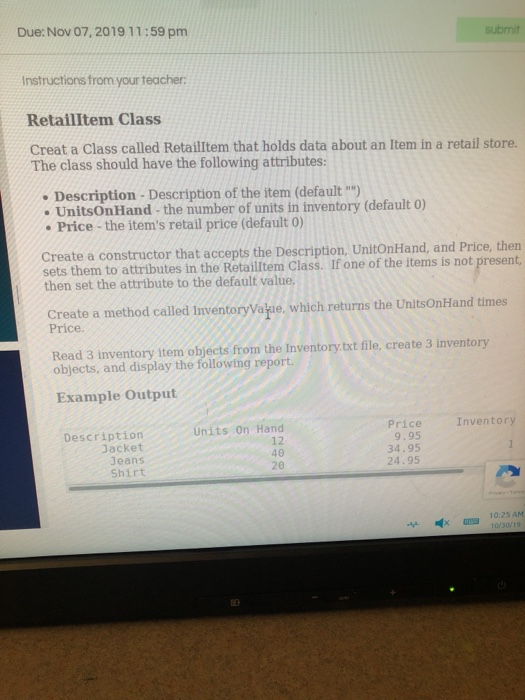 Solved Due: Nov 07, 2019 11:59 pm submit Instructions from | Chegg.com