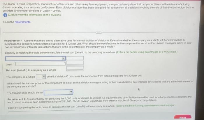Solved The Jason - Lowell Corporation, manulacturer of | Chegg.com