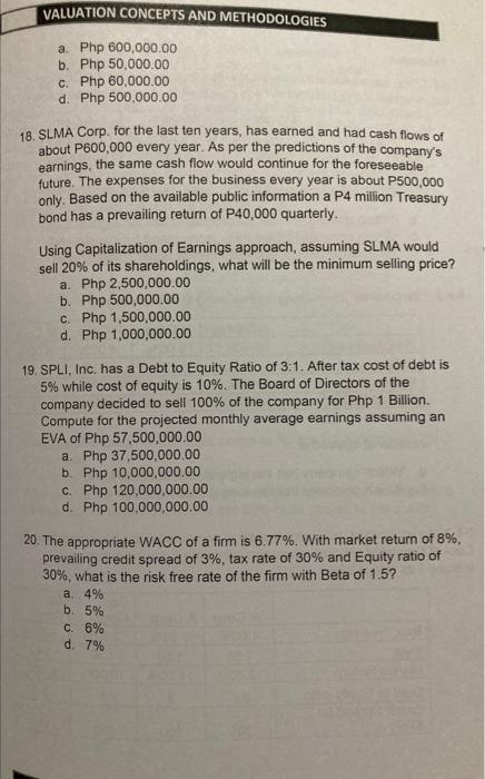 Solved VALUATION CONCEPTS AND METHODOLOGIES MULTIPLE CHOICE | Chegg.com