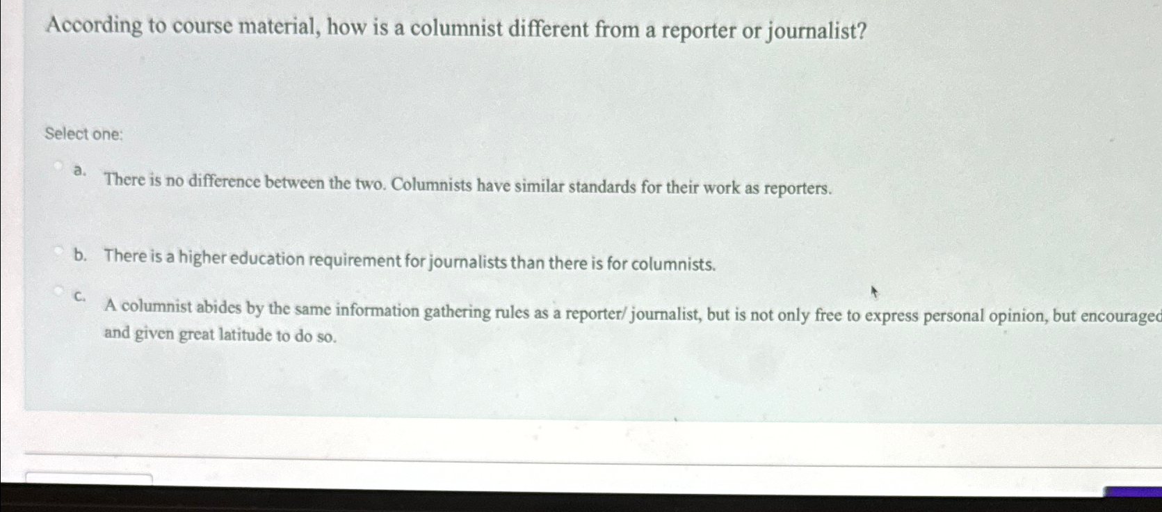 Solved According to course material, how is a columnist | Chegg.com