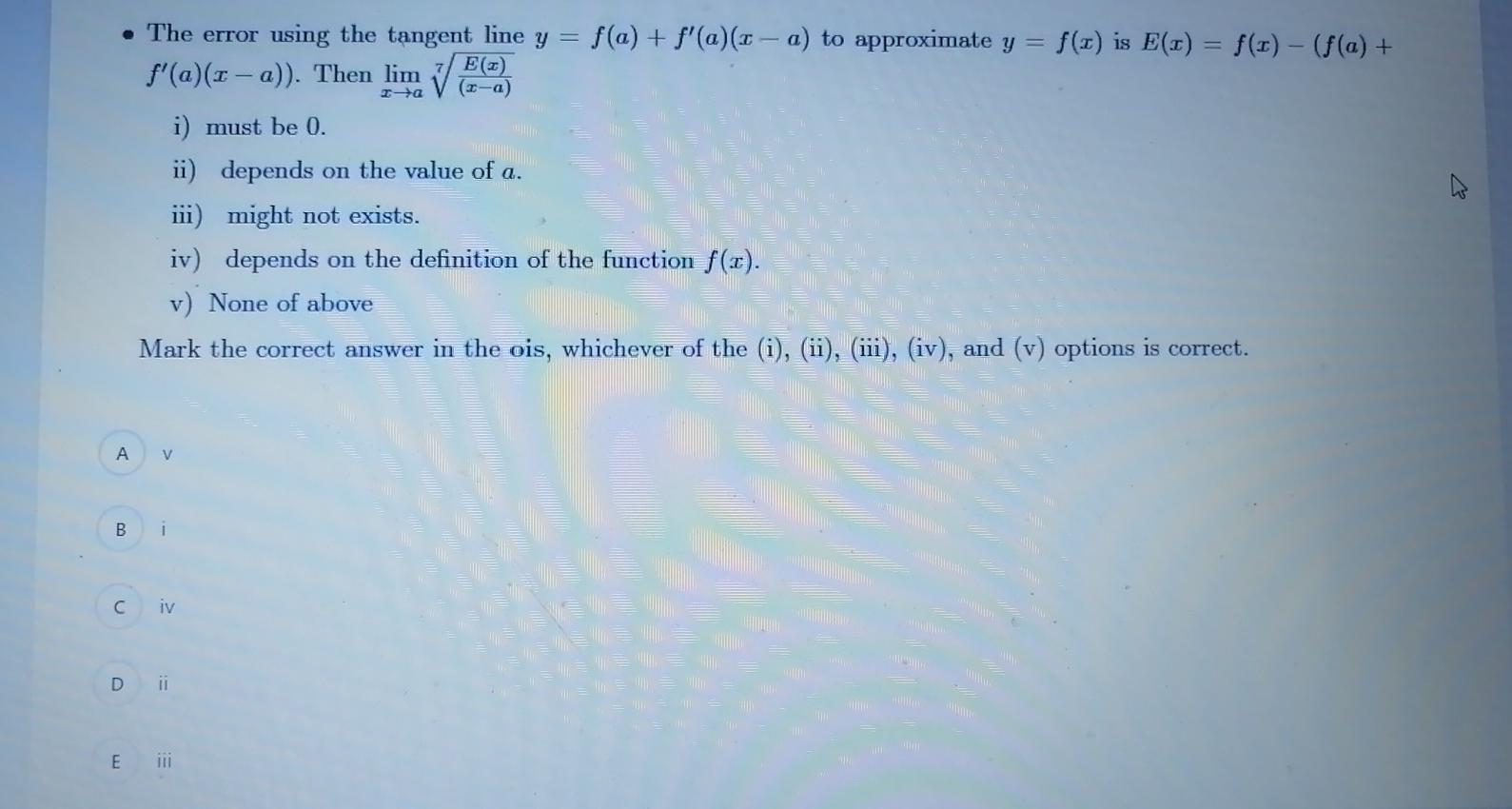 Solved = I-a The error using the tangent line y f(a) + | Chegg.com