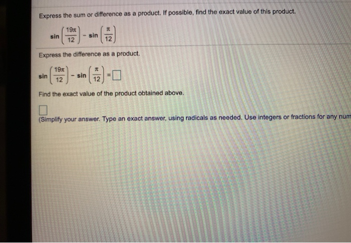 Solved Express the sum or difference as a product. If | Chegg.com