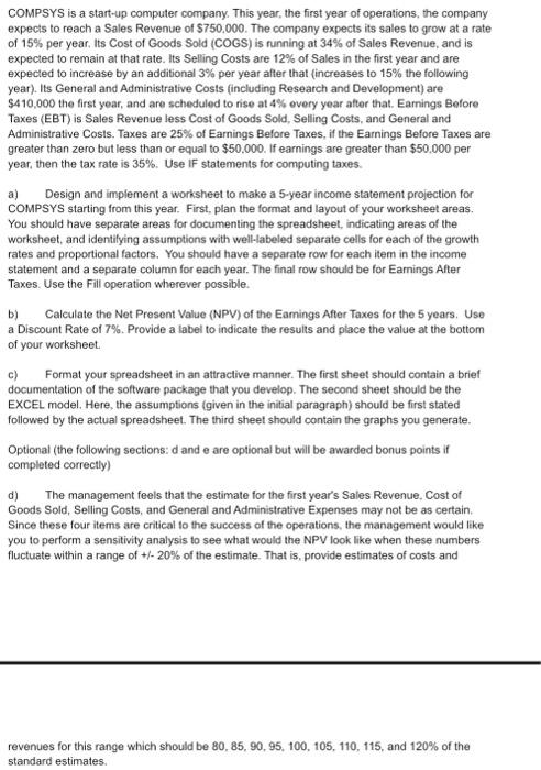 Solved COMPSYS is a start-up computer company. This year, | Chegg.com