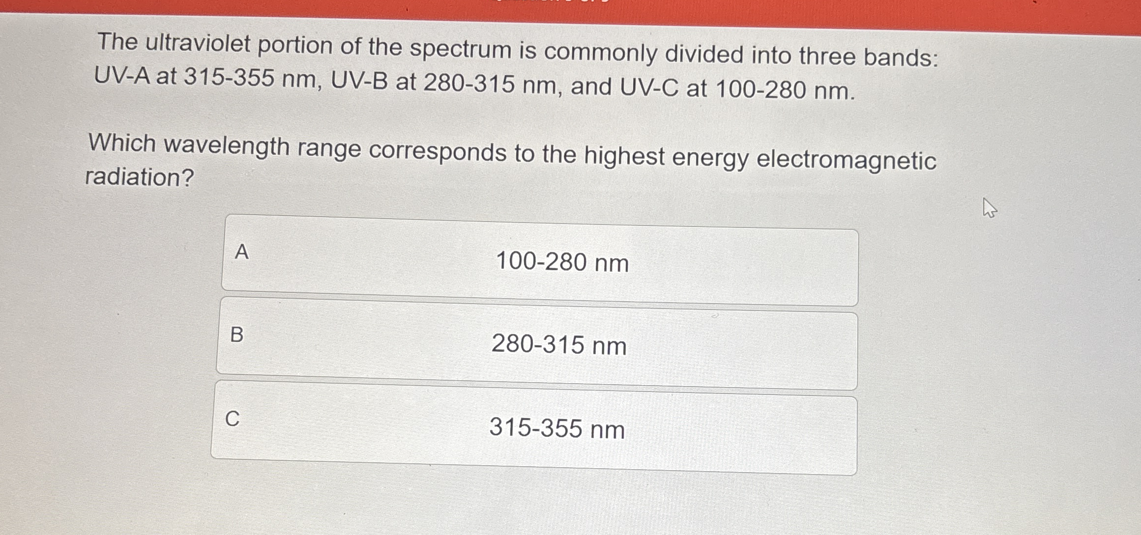 Solved The ultraviolet portion of the spectrum is commonly | Chegg.com