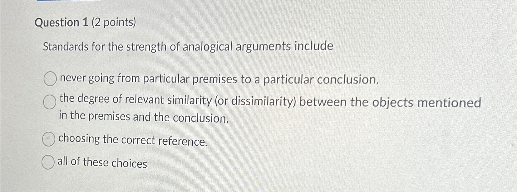 Solved Question 1 (2 ﻿points)Standards for the strength of | Chegg.com